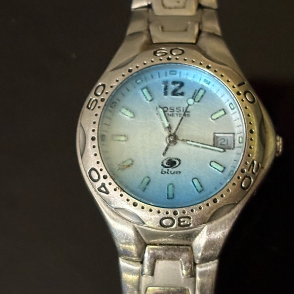 Fossil | Accessories | Vintage Fossil Stainless Steel Watch Blue Dial ...